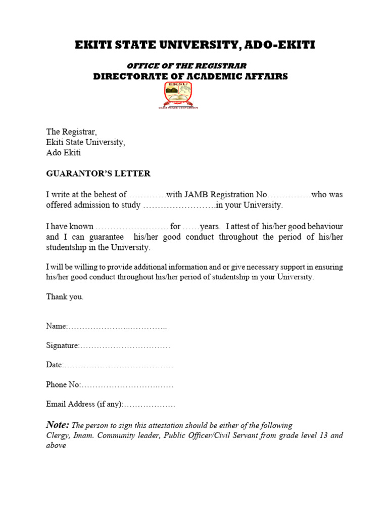 Guarantor Letter Template for Admission | PDF | Law