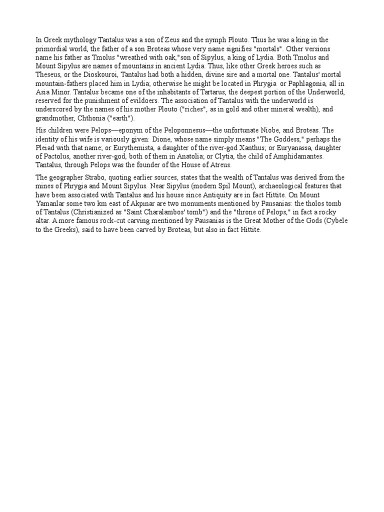 Tantalus | Greek Mythology | Ancient Greek Religion