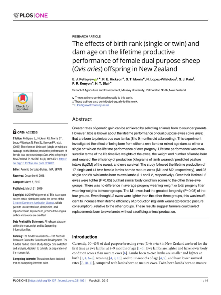 The Effects of Birth Rank Single or Twin and Dam A | PDF | Sheep ...