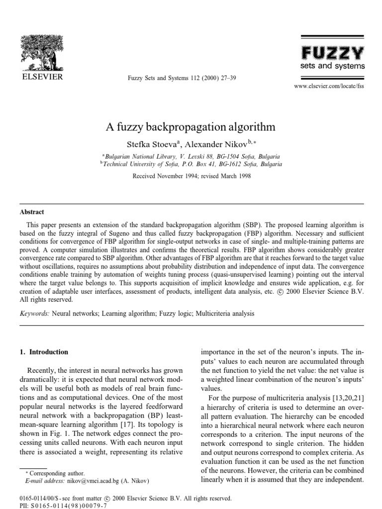 A Fuzzy Back Propagation Algorithm Download Free Pdf Artificial Neural Network Fuzzy Logic