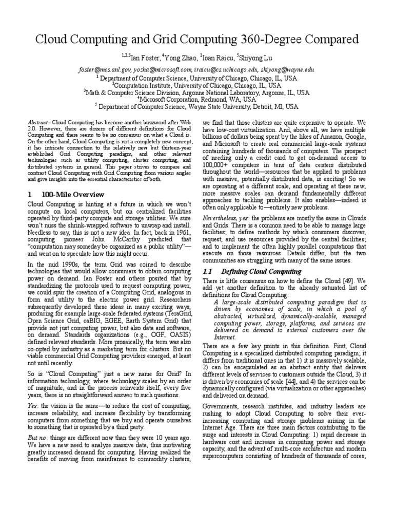 Foster Et Al. - 2008 - Cloud Computing and Grid Computing 360-Degree Compared | PDF | Grid ...
