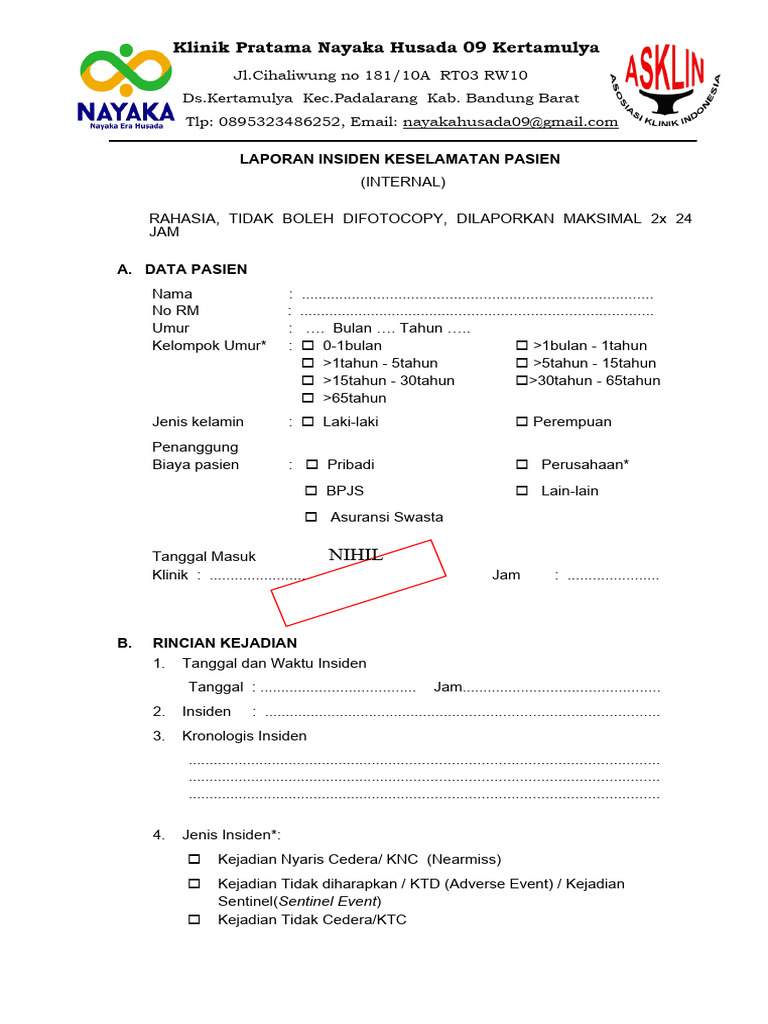Laporan Insiden Keselamatan Pasien Klinik | PDF