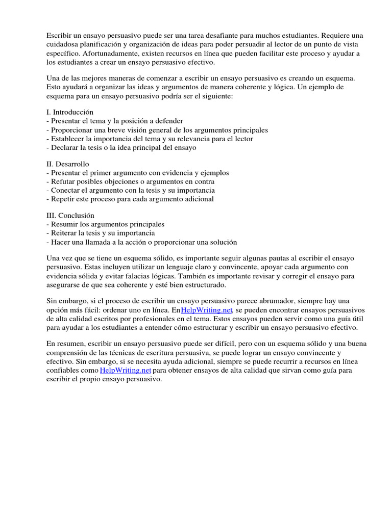 Ejemplo de Esquema para Ensayo Persuasivo | PDF | Argumento | Las artes