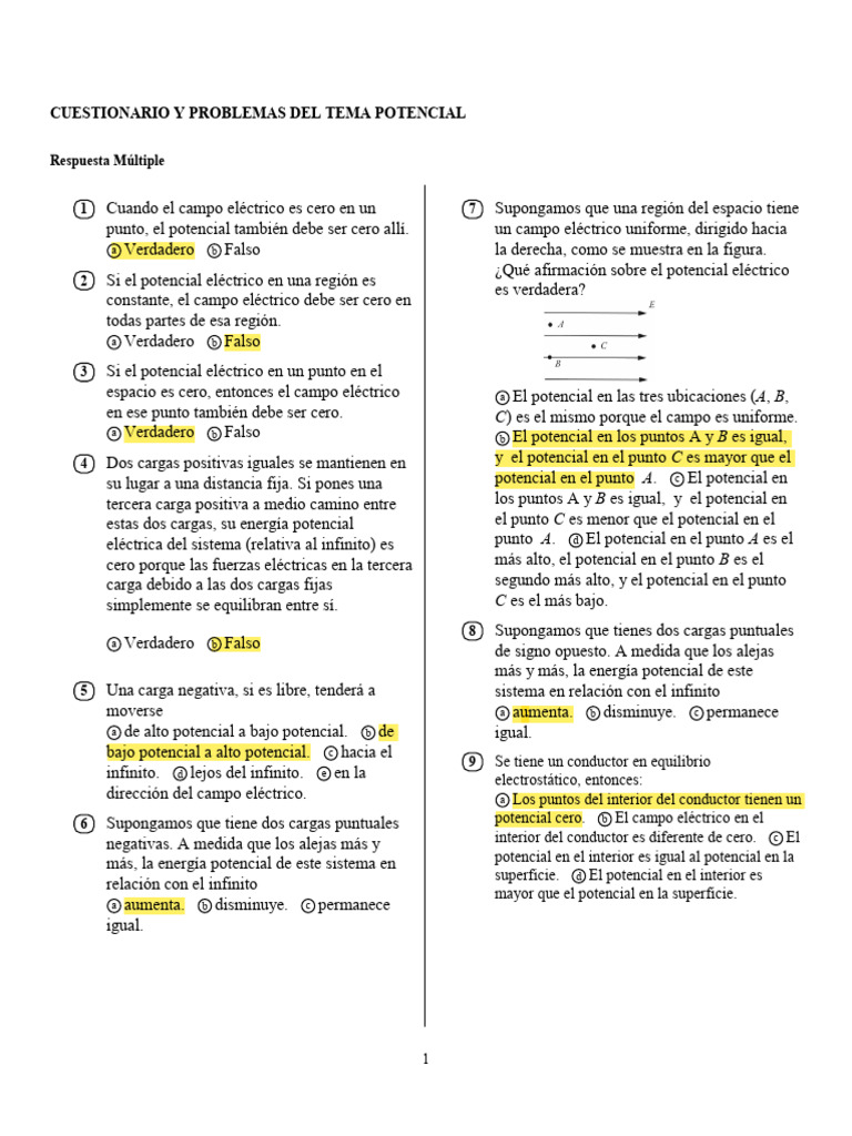 Cuestionario EX | PDF | Energía potencial | Electromagnetismo