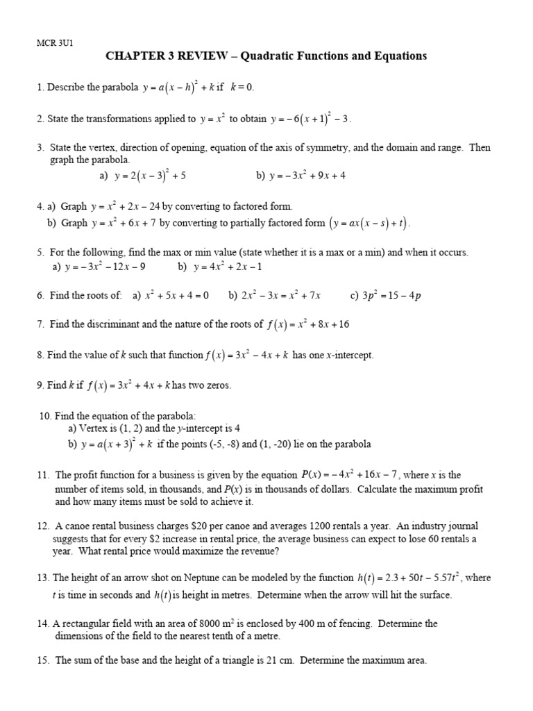 REVIEW - Quadratics | PDF | Quadratic Equation | Mathematics