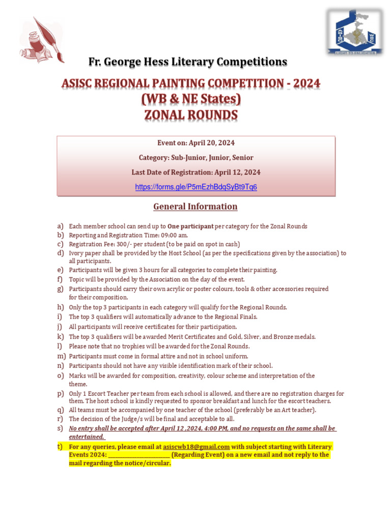 Zonal Painting Competition 2024 - Rules & Regulations | PDF