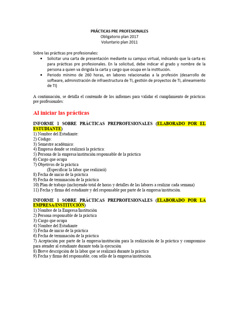 Informaci N Sobre PR Cticas Pre-Profesionales | PDF | Business