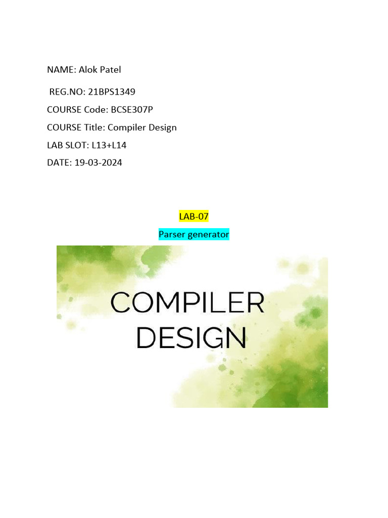 21BPS1349 CD Lab7 | PDF | Computing | Linguistics