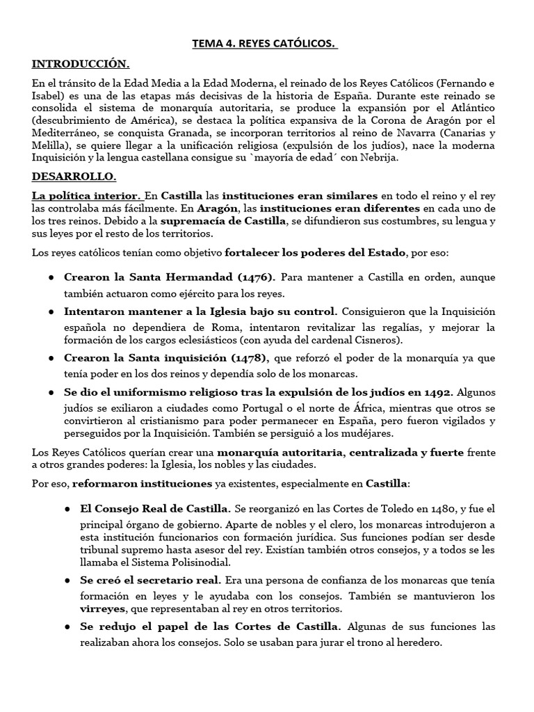 Tema 4. Reyes Católicos | PDF | Imperio español | España