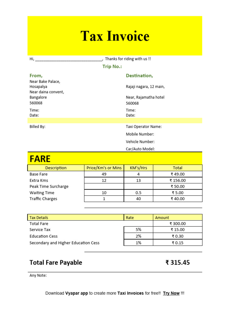 Ola Taxi Bill Format 01 | PDF