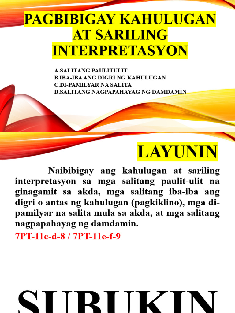 ARALIN 4 Pagbibigay Kahulugan at Sariling Interpretasyon | PDF