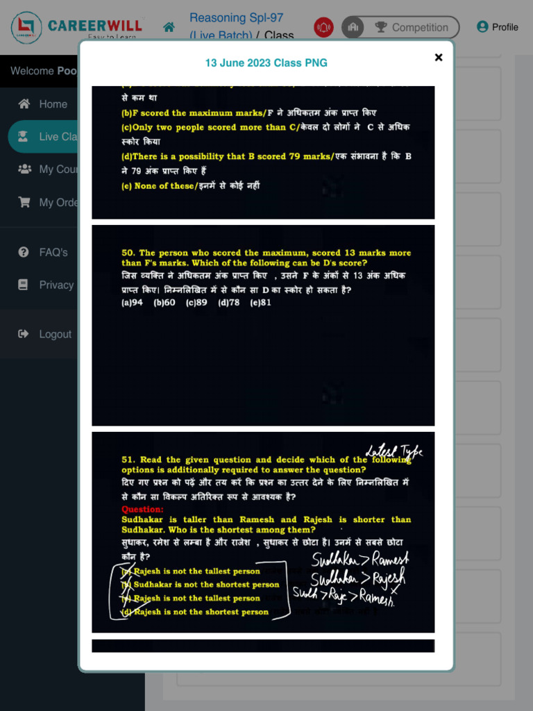 Reasoning Spl-97 Live Class Schedule | PDF