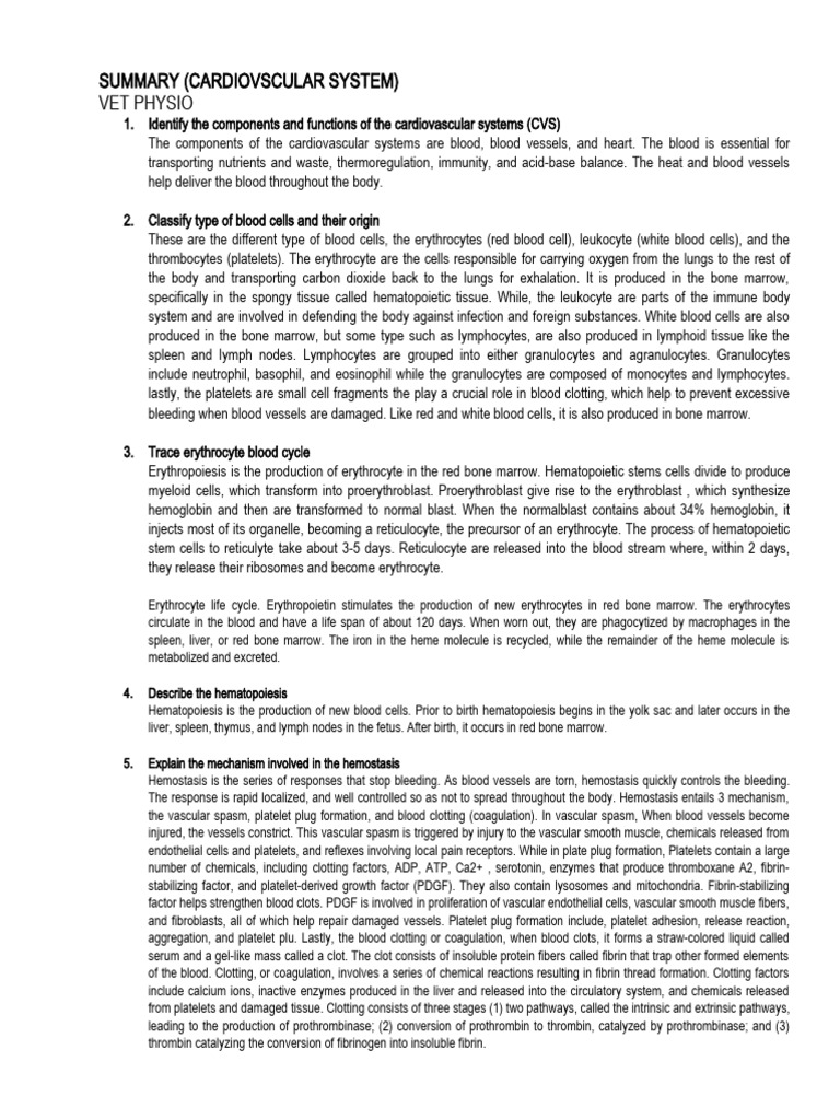 Summary Vet Quiz (Cvs-Heart) | PDF | Ventricle (Heart) | Diastole