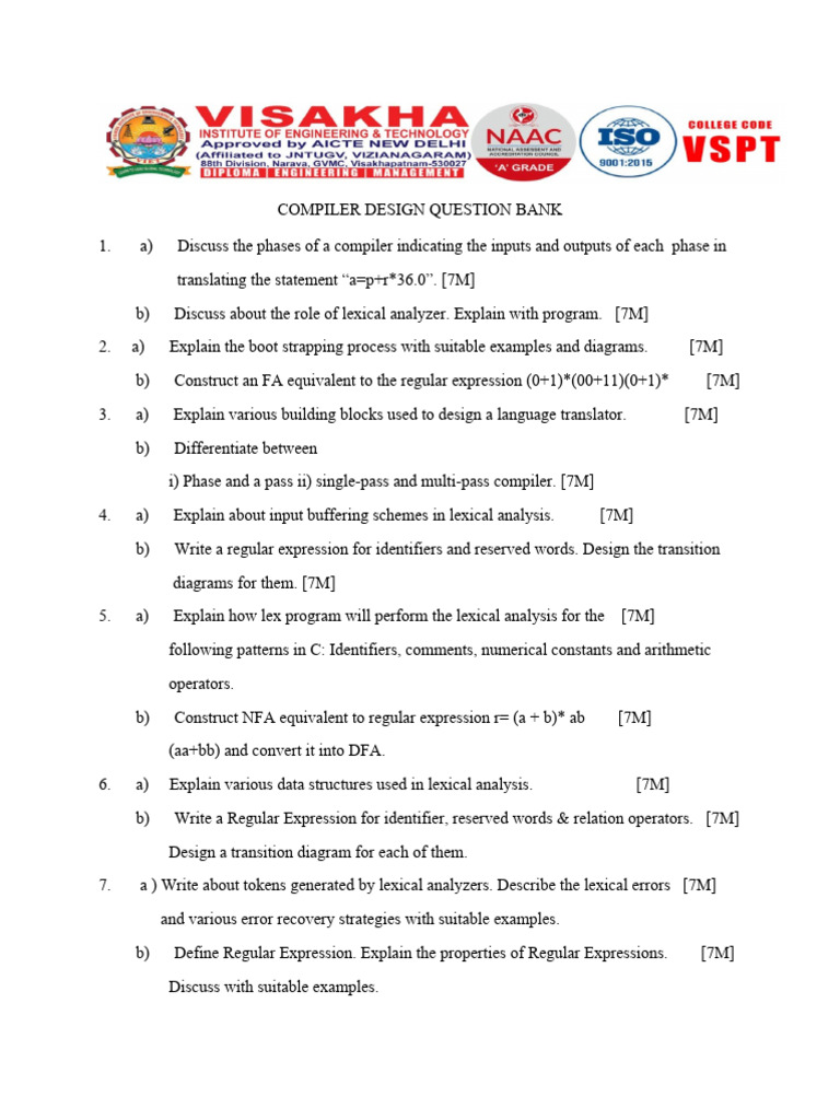 CD QUESTION BANK | PDF | Parsing | Computer Programming