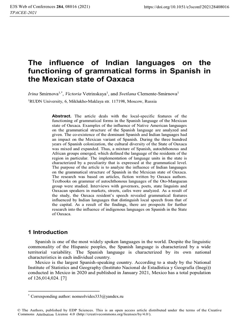 Indian Language Impact on Oaxaca Spanish | PDF | Spanish Language | Grammar