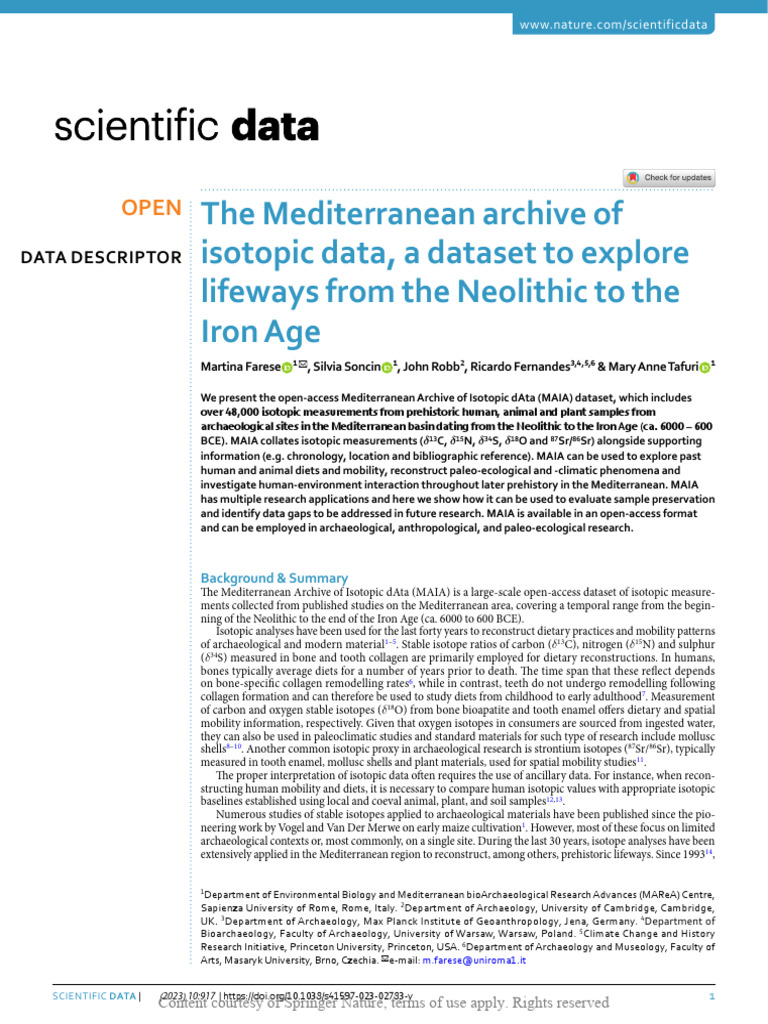 The Mediterranean Archive of Isotopic Data A Dataset To Explore Lifeways From The Neolithic To ...