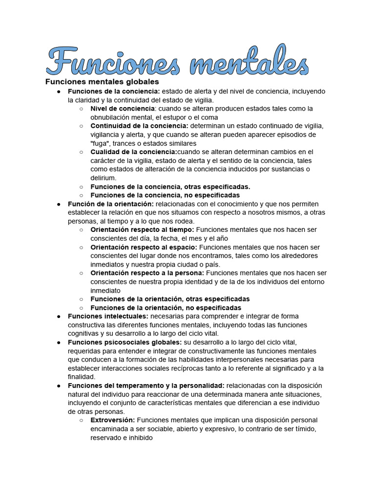 Funciones Mentales Globales | PDF | Pensamiento | Músculo