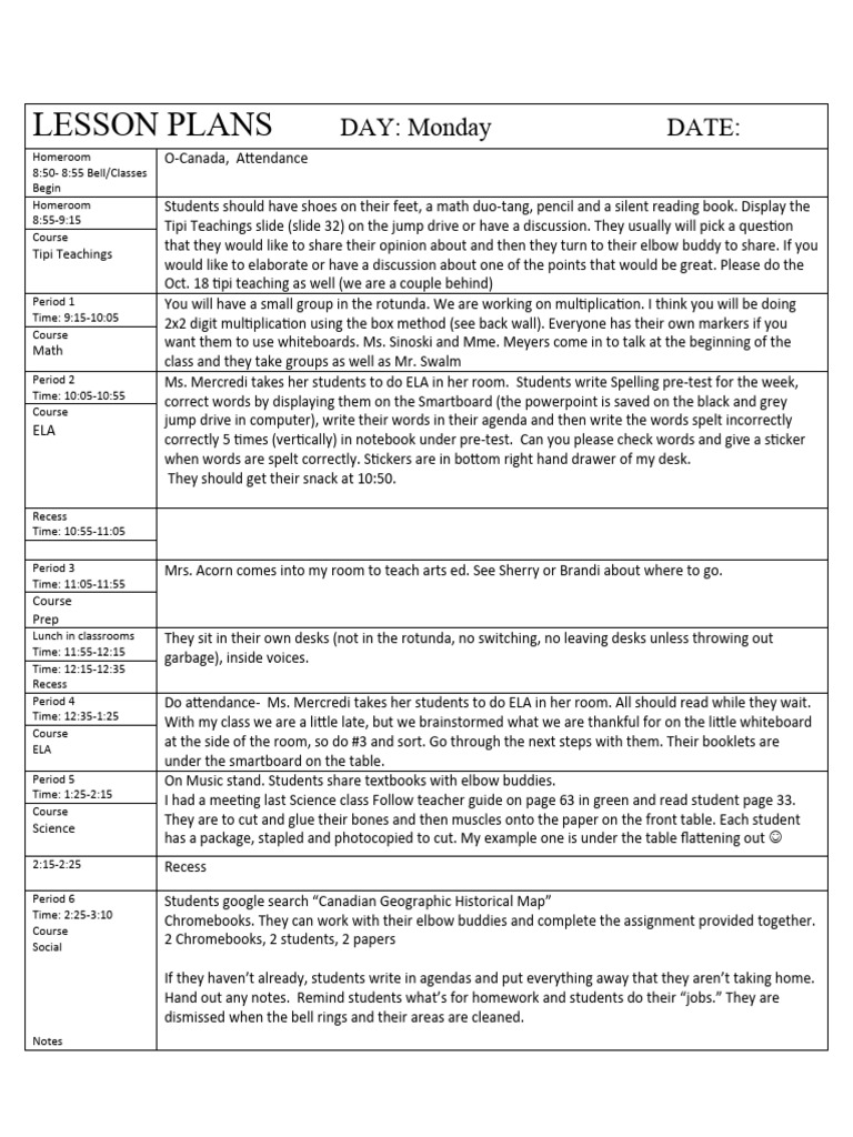 6 Period Day Planner 2 Monday | PDF