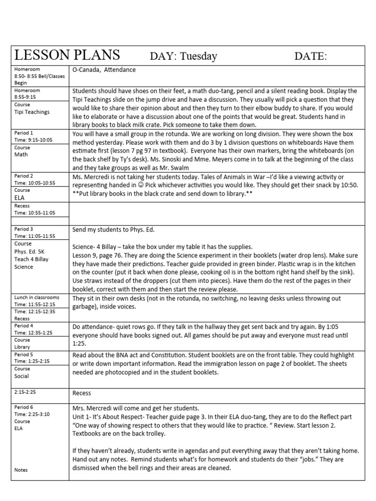 6 Period Day Planner 2 Tuesday | PDF