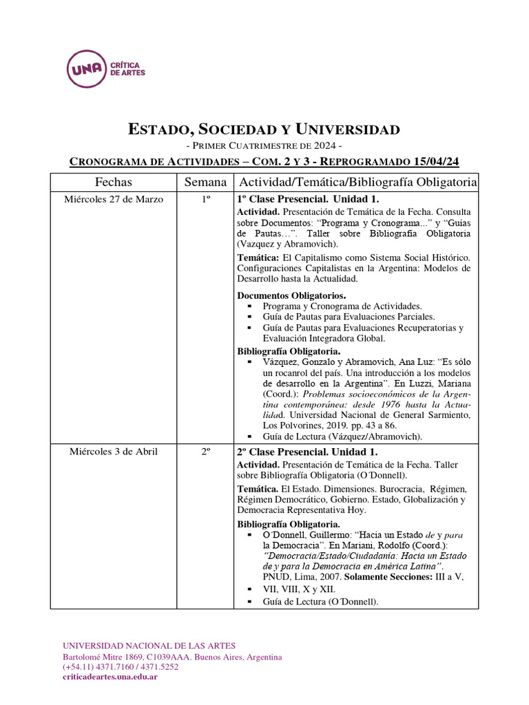 UNA 2024 - CINO - ESU - 1º - Cronograma de Act. - Escritura ...