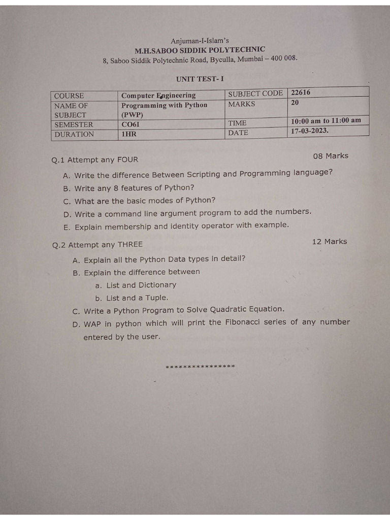 6 Sem Question Papers | PDF