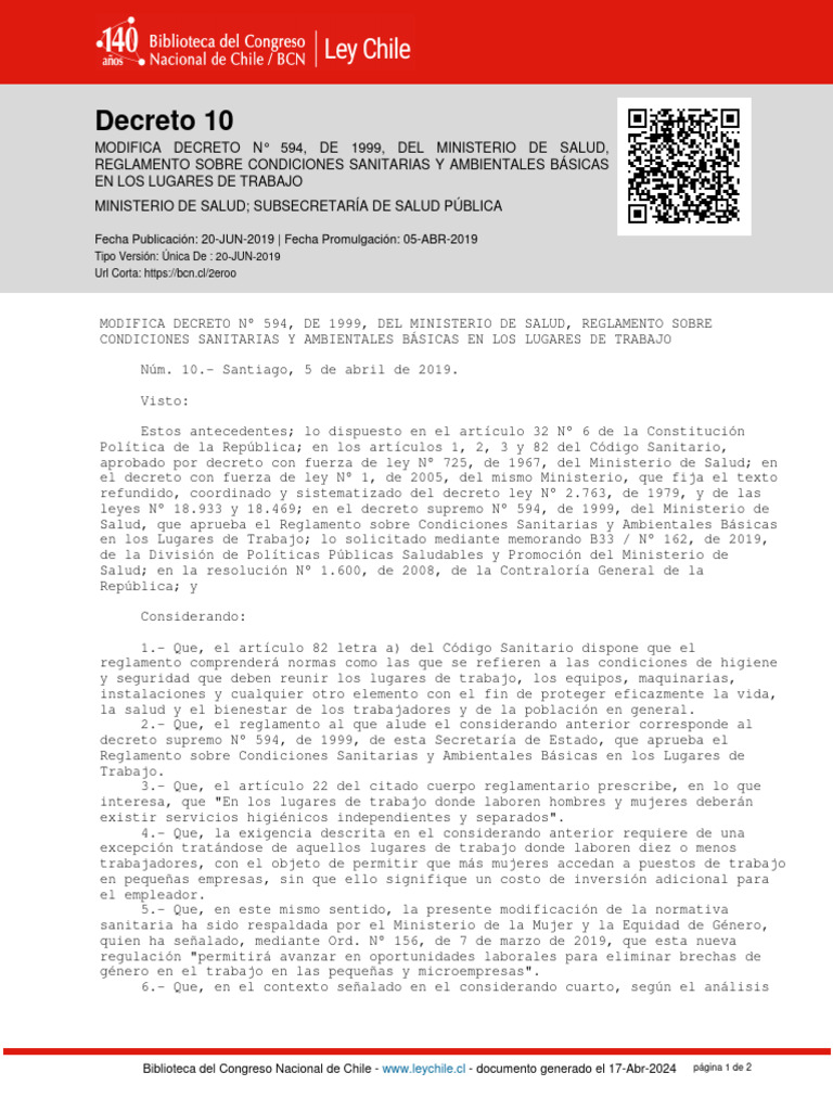 Modificación del Decreto 594 de Salud 2019 | PDF | Finanzas y dinero