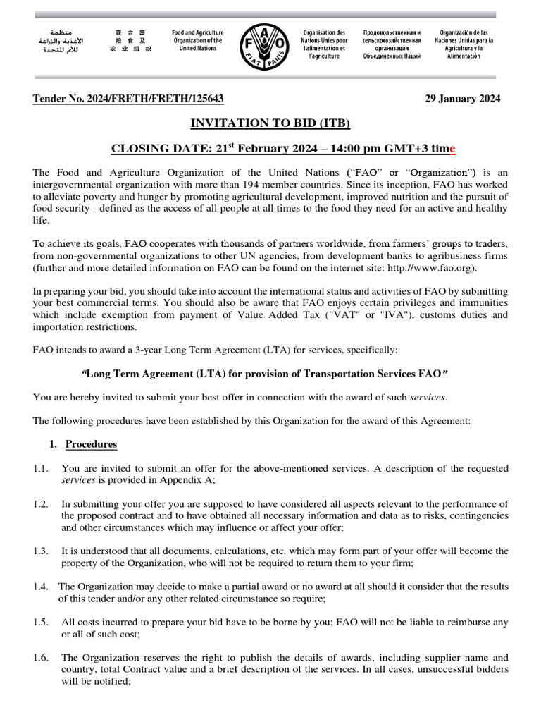 ITB-Provision of Transportation Services LTA | PDF | Employment | Food ...