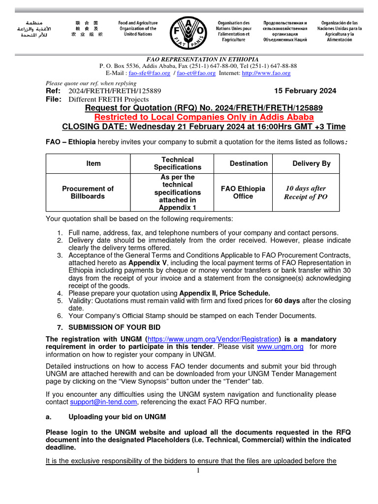 RFQ - 2024 - FRETH - 125889 - Procurement of Bill Board | PDF ...