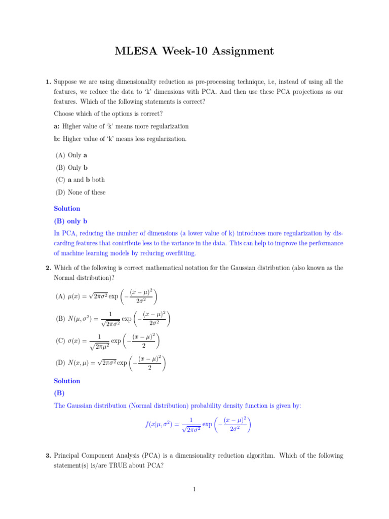 MLESA_v2024_week10_assignment_solution | PDF | Principal Component Analysis | Probability Theory