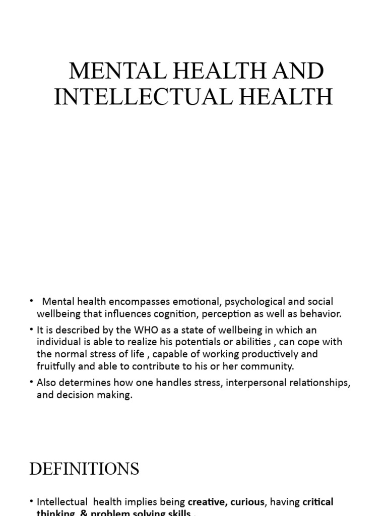 INTELLECTUAL AND MENTAL HEALTH | PDF | Stress (Biology) | Mental Health