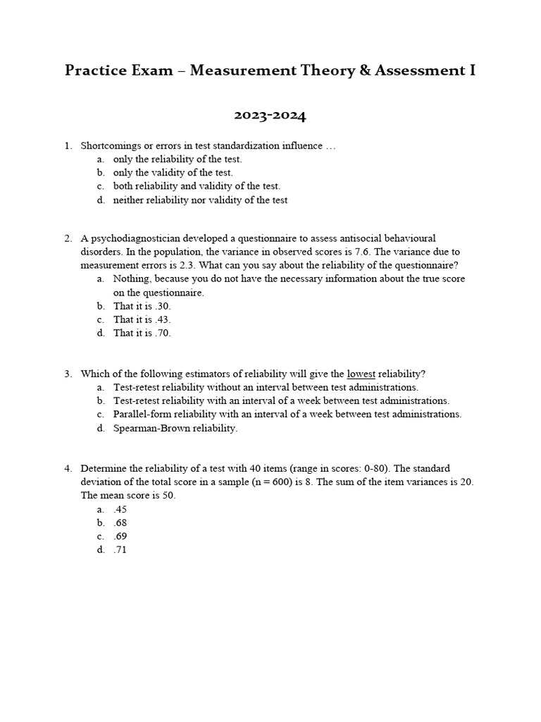 PracticeExam MTA1 2023-2024 | PDF | Standard Deviation | Validity ...