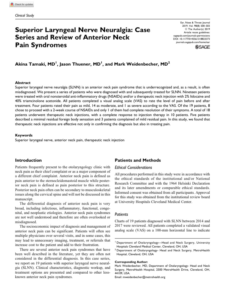 Superior Laryngeal Nerve Neuralgia: Case Series and Review of Anterior ...