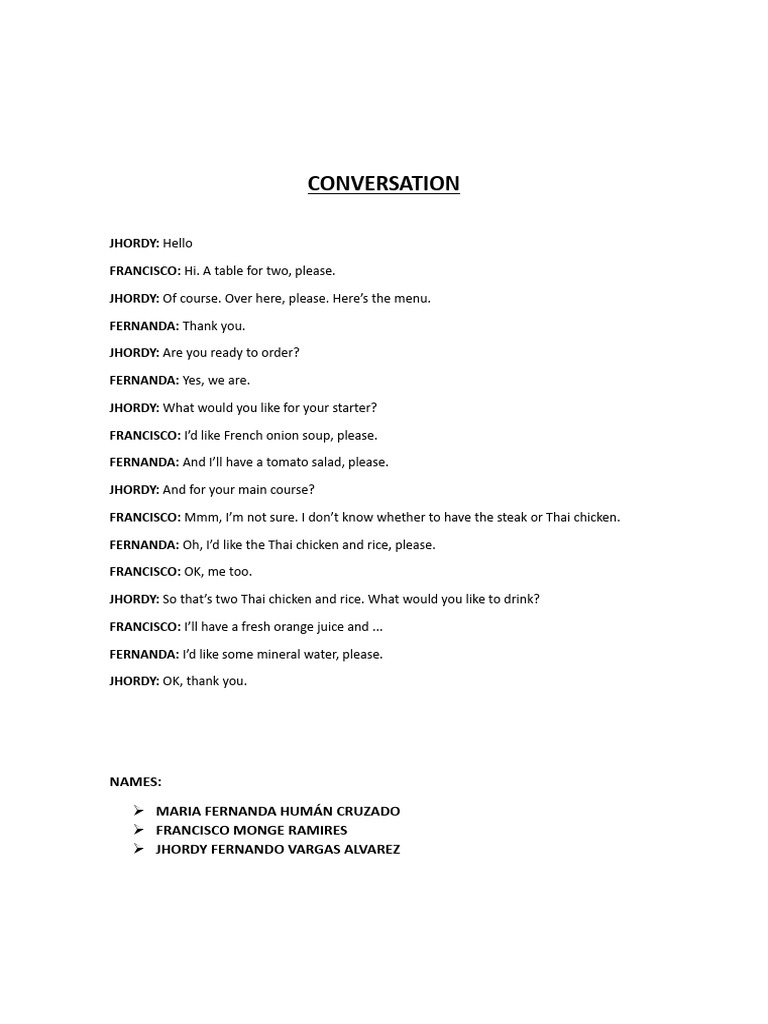 Restaurant Conversation: Ordering Meals | PDF