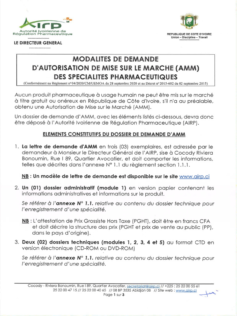 Modalites de Demande D'amm Des Medicaments Speciales | PDF