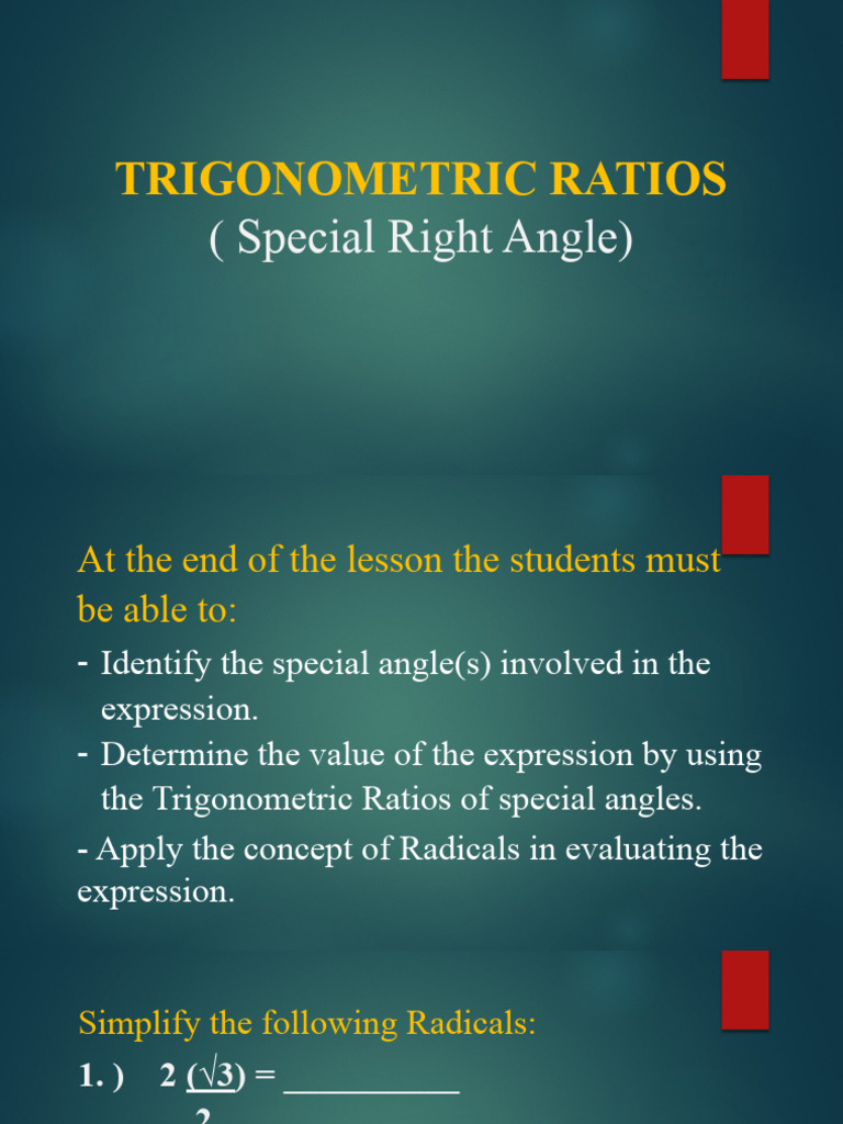 Special Right Angle Trigonometry Guide | PDF
