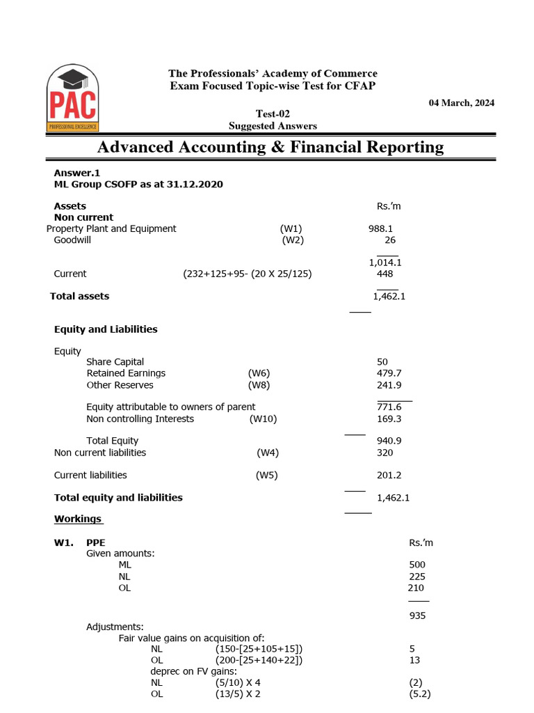 AAFR R.Test 2 Solution Final | PDF | Goodwill (Accounting) | Debits And ...