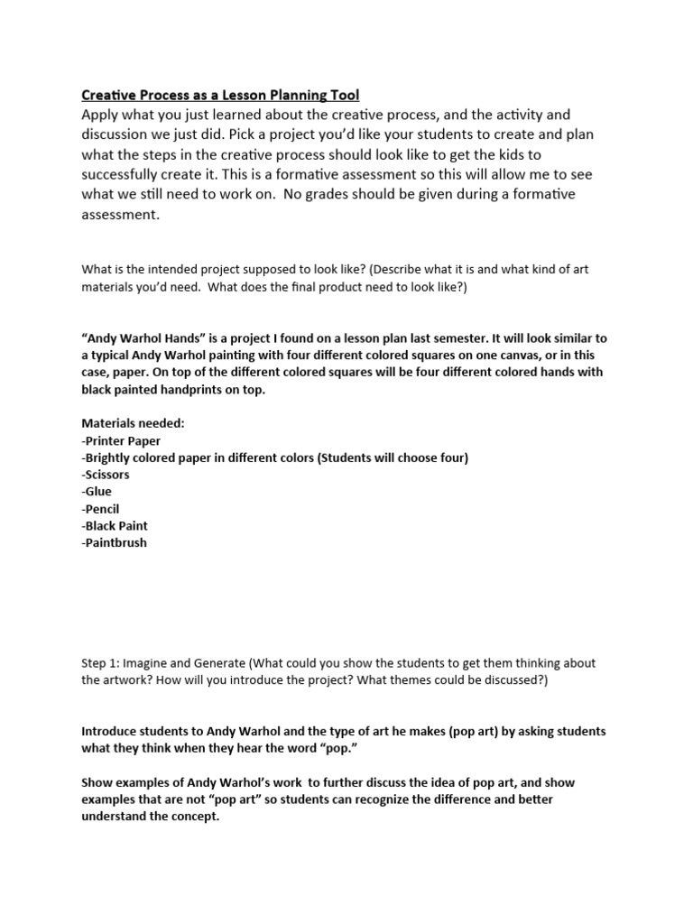 Artistic Process As A Lesson Plan 2 | Download Free PDF | Lesson Plan | Creativity
