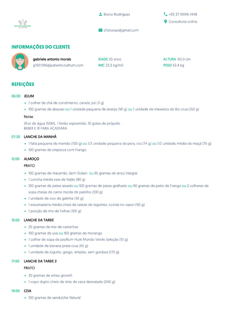 Gabi Morais PROTOCOLO ALIMENTAR ULTIMA FASE CUTTING | PDF