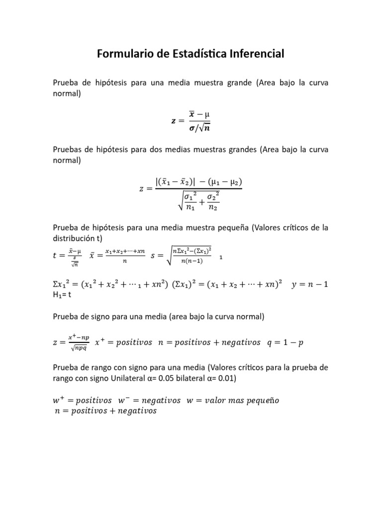 Formulario de Estadística Inferencial | PDF | Distribución normal | Matemáticas Aplicadas