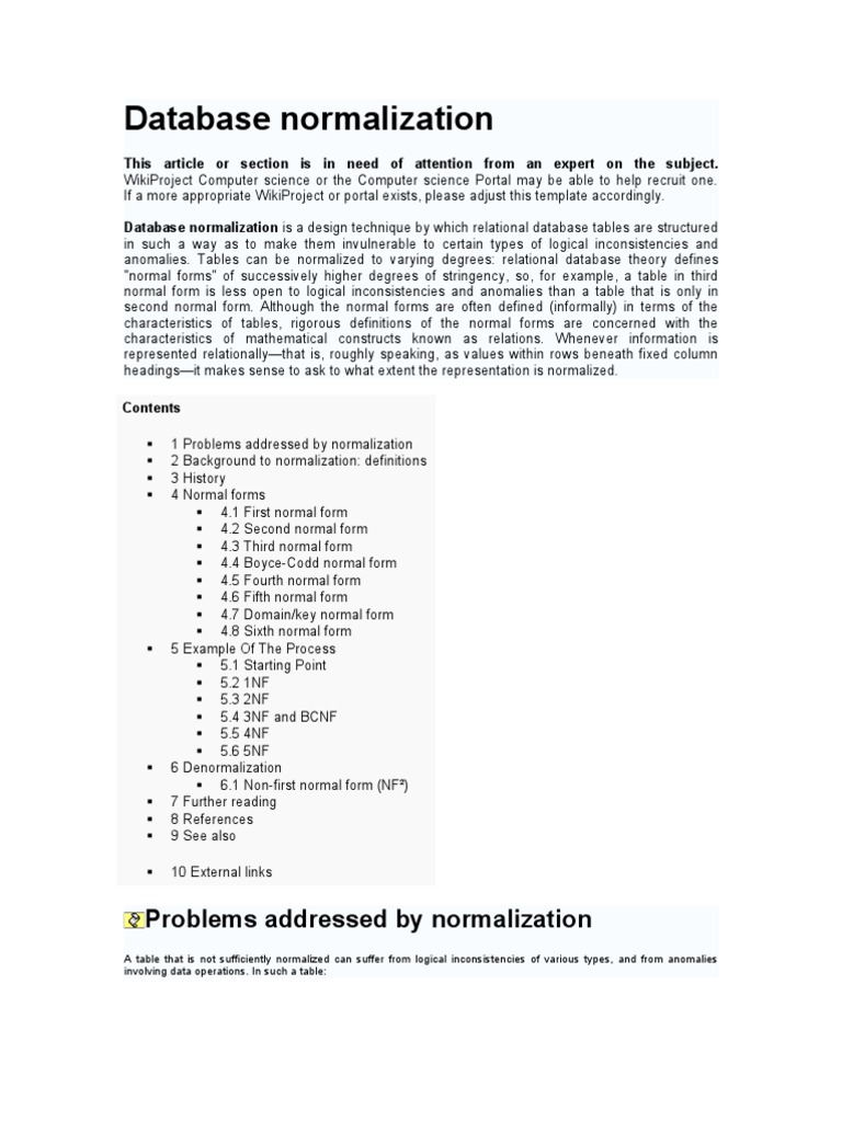 Database Normalization: Problems Addressed by Normalization | PDF ...