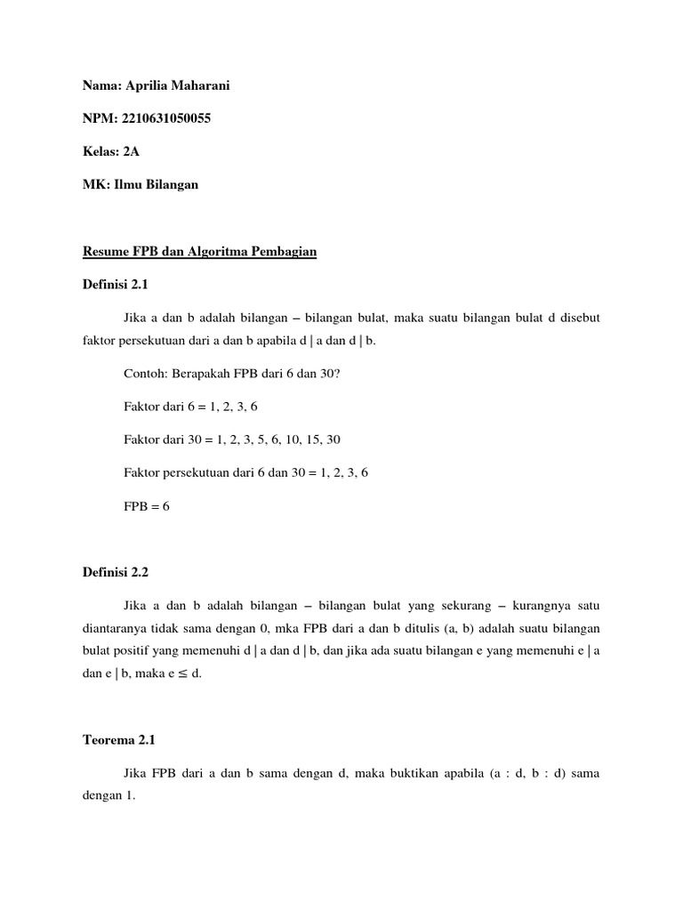 Aprilia Maharani - 2210631050055 - 2A - Resume FPB | PDF