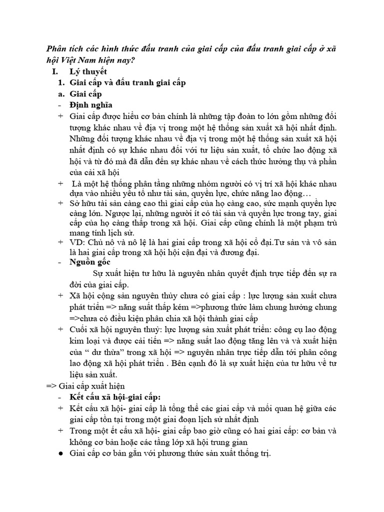 Phân tích các hình thức đấu tranh của giai cấp của đấu tranh giai cấp ở xã hội Việt Nam hiện nay ...