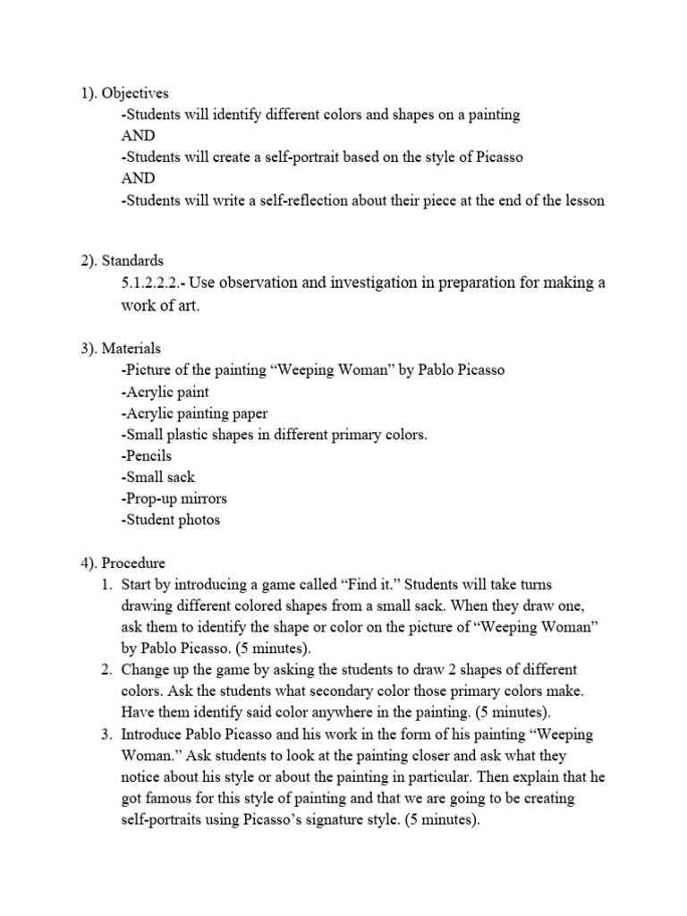 Visual Literacy Lesson Plan 2 | PDF | Paintings | Color