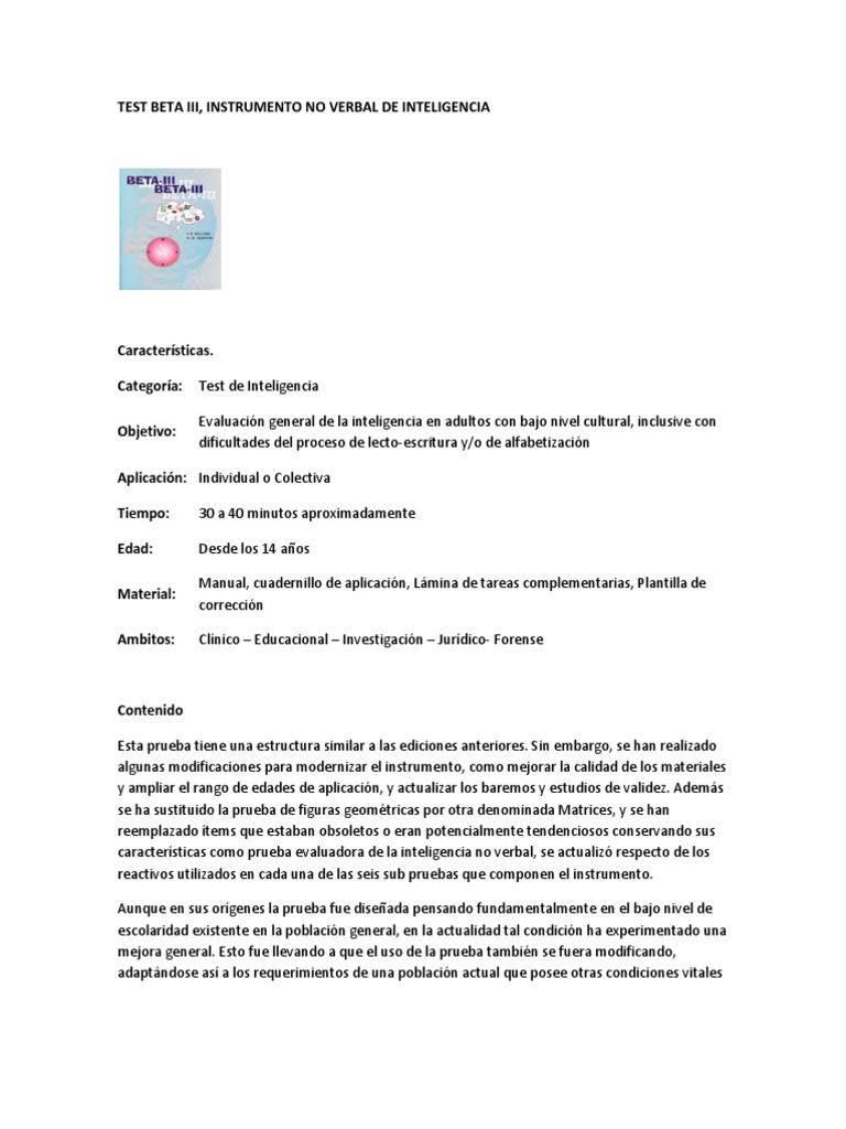 Test Beta III | PDF | Validez (Estadísticas) | Escala de inteligencia ...