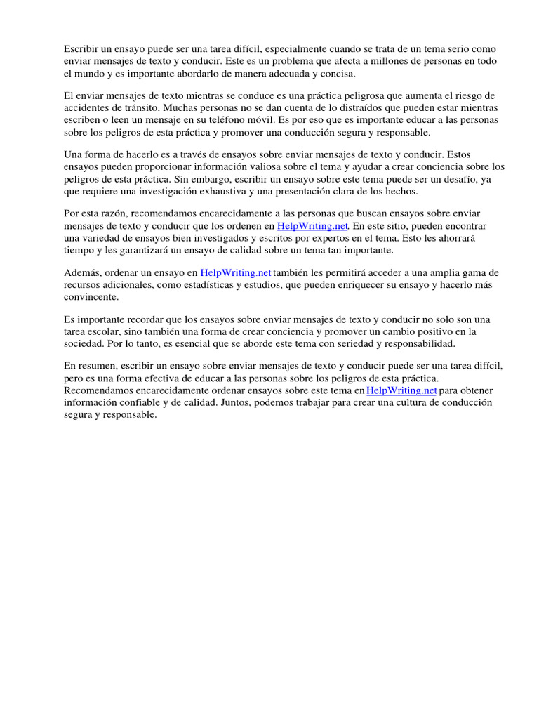 Ensayos Sobre Enviar Mensajes de Texto y Conducir | PDF | Http Cookie