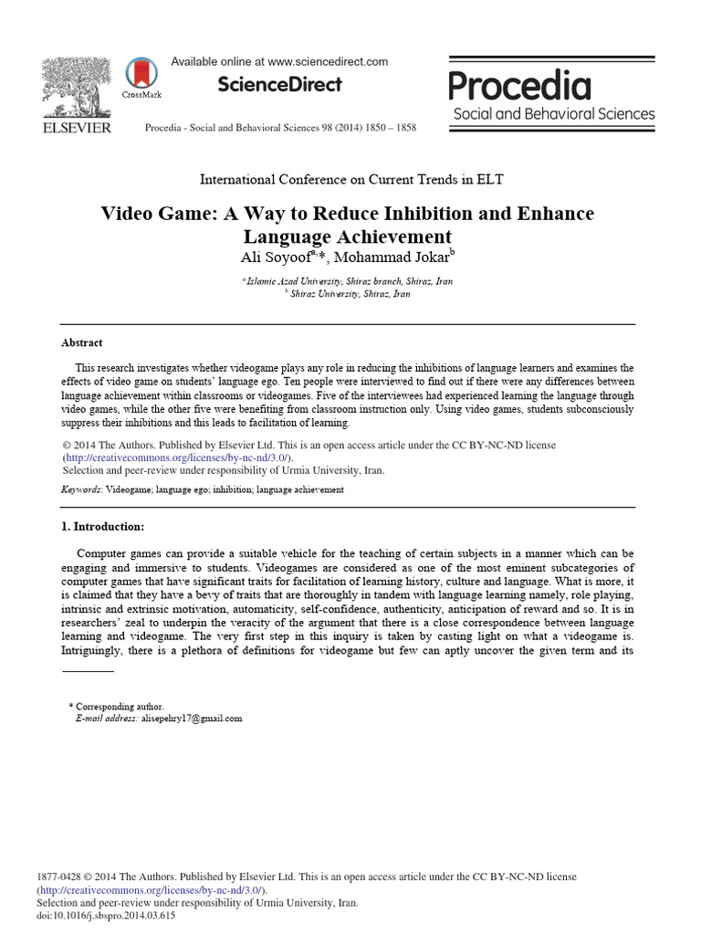 Important Video-Game-A-Way-To-Reduce-Inhibition-And-Enhance-Language-Achievement | PDF | Second ...