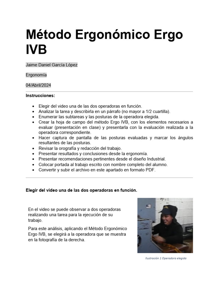 Metodo Ergonomico Ergo Ibv | Descargar gratis PDF | Factores humanos y ...