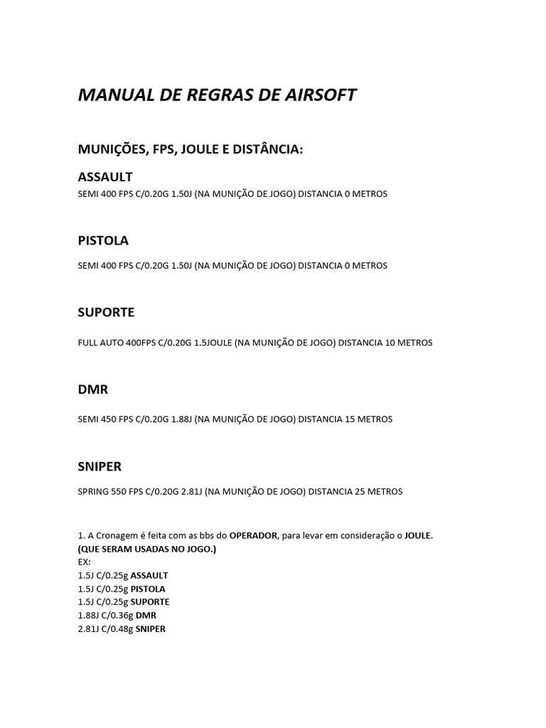 MANUAL DE REGRAS AIRSOFT | PDF | Armas de fogo | Armas de projétil