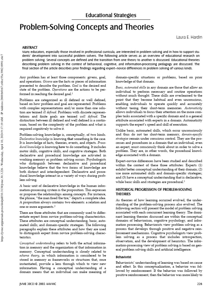 Hardin, Laura (2003) - Problem Solving Concepts and Theories | PDF ...