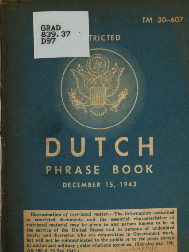 TM 30-607 Dutch Phrase Book 1943 | PDF